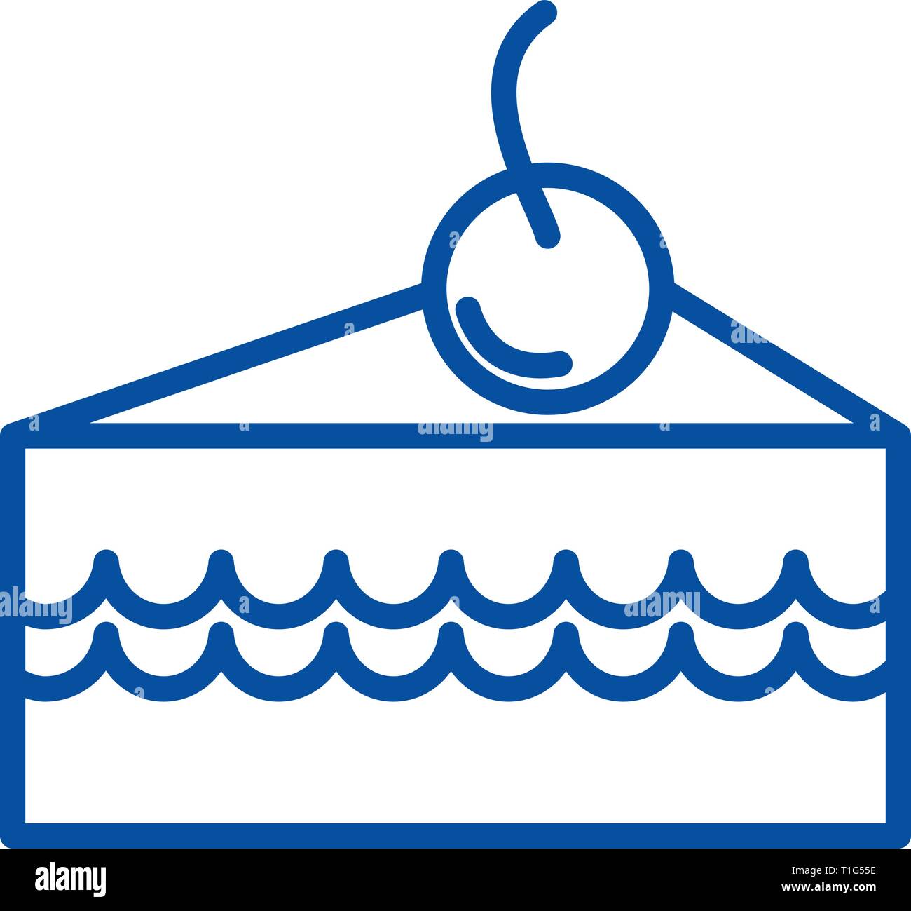 Cake slice with cherry line icon concept. Cake slice with cherry flat ...