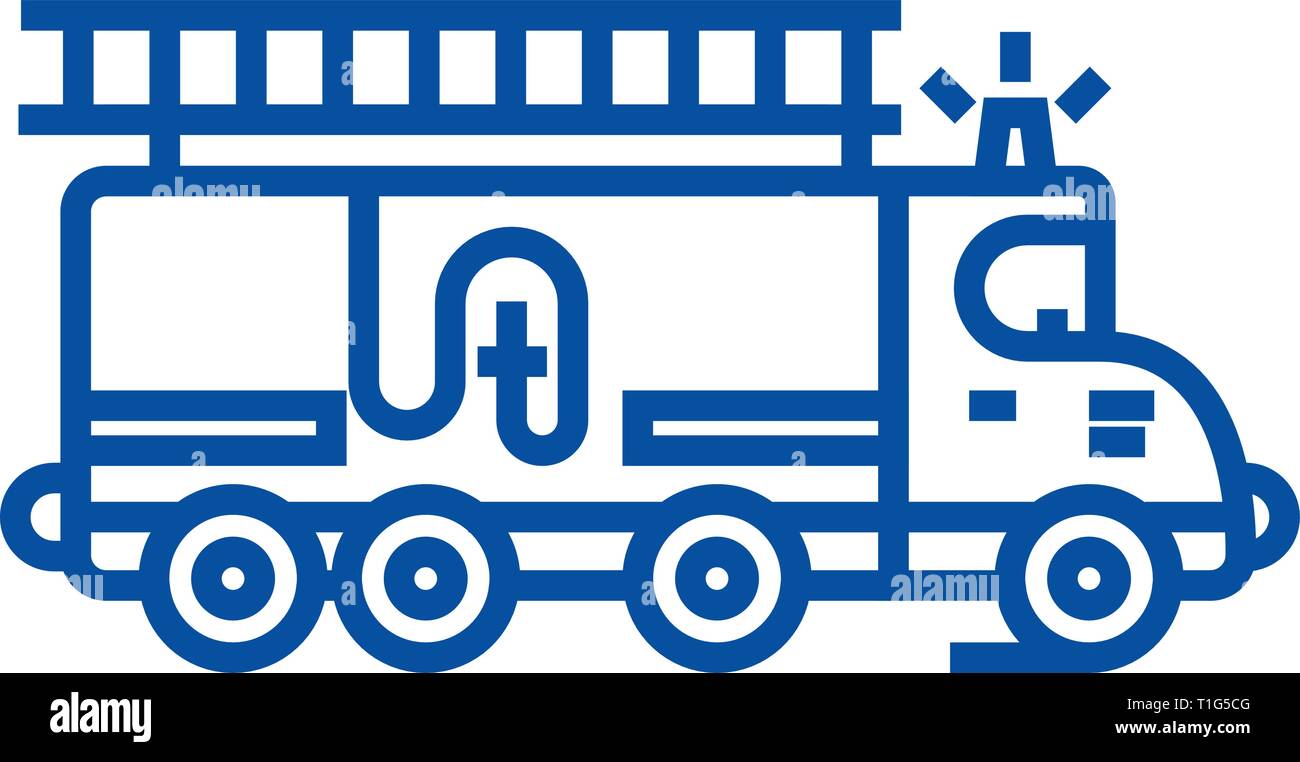 Car fire engine line icon concept. Car fire engine flat vector symbol ...