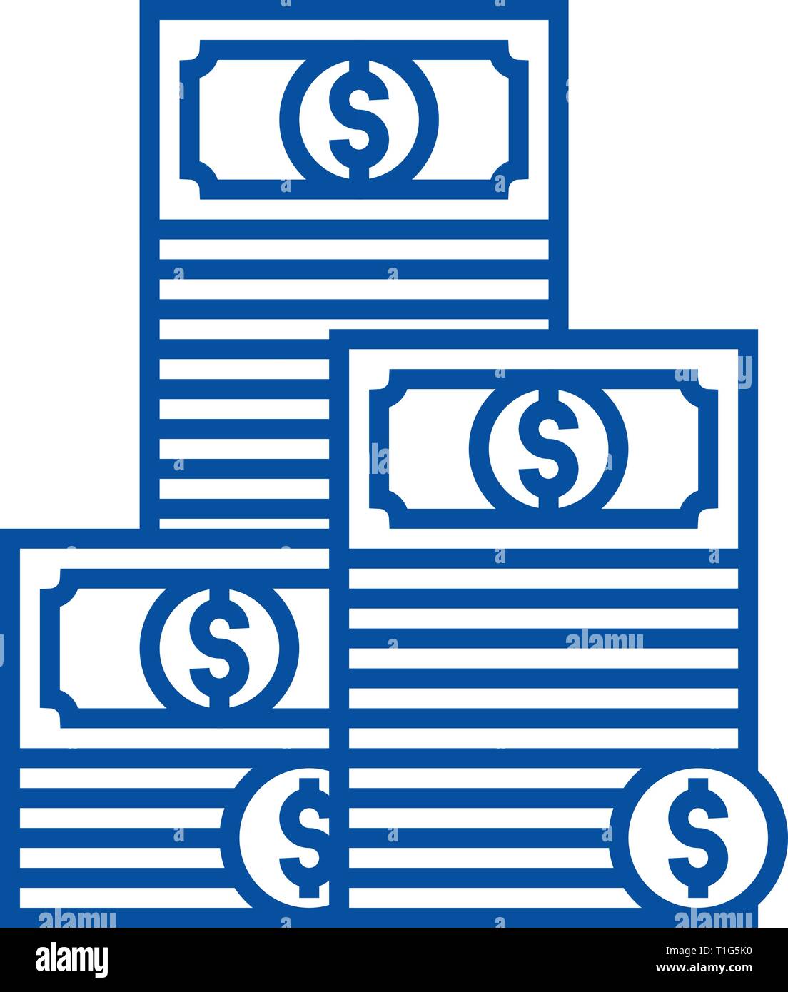 Cash,pile of banknotes line icon concept. Cash,pile of banknotes flat ...