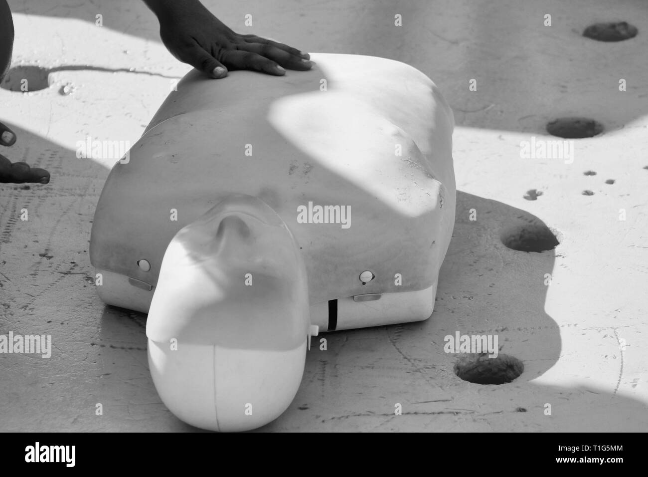 First aid training. Cardiac massage. Cardiopulmonary resuscitation ...