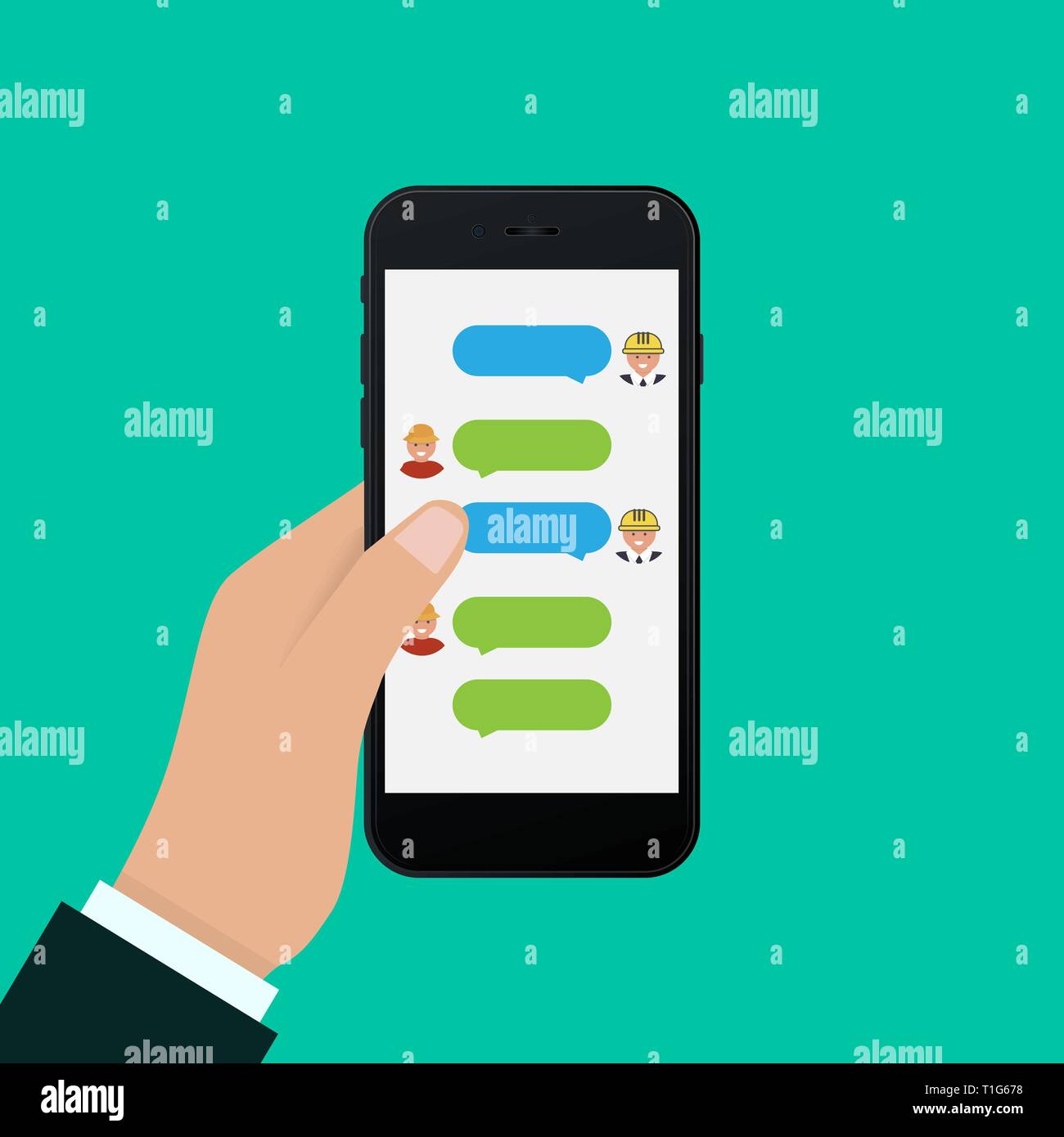Communication in chat use smartphone, flat design Stock Vector Image ...