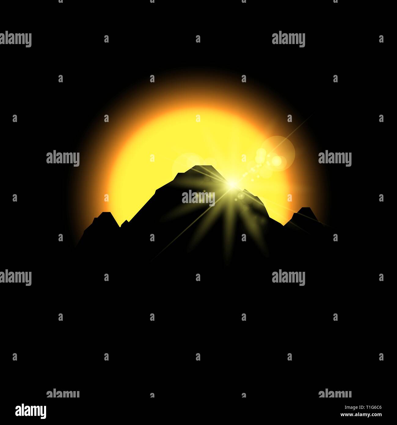 Eclipse sunset in space mountains, a vector illustration Stock Vector ...