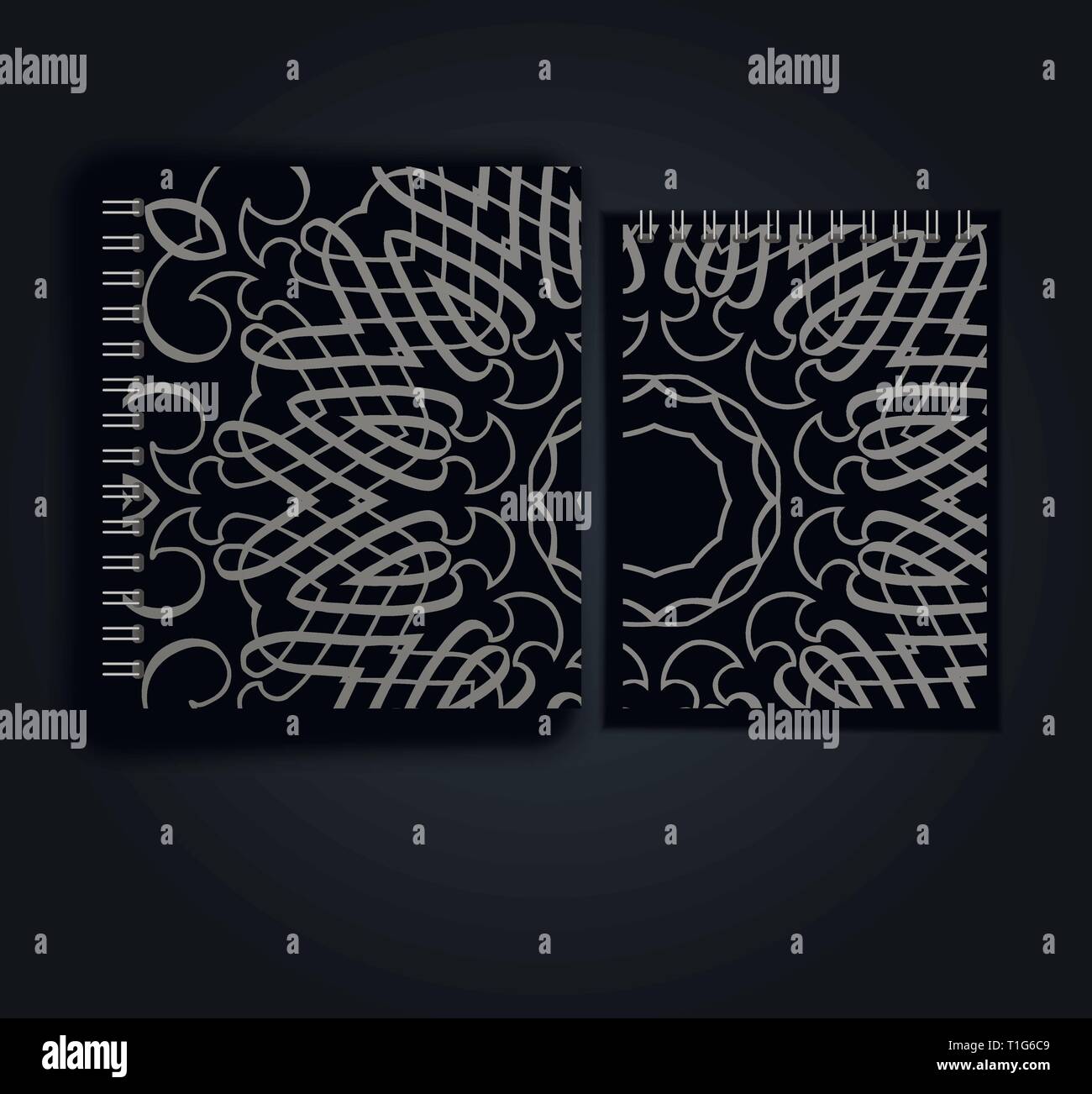 White mandala on a black background - notepad print Stock Vector Image ...