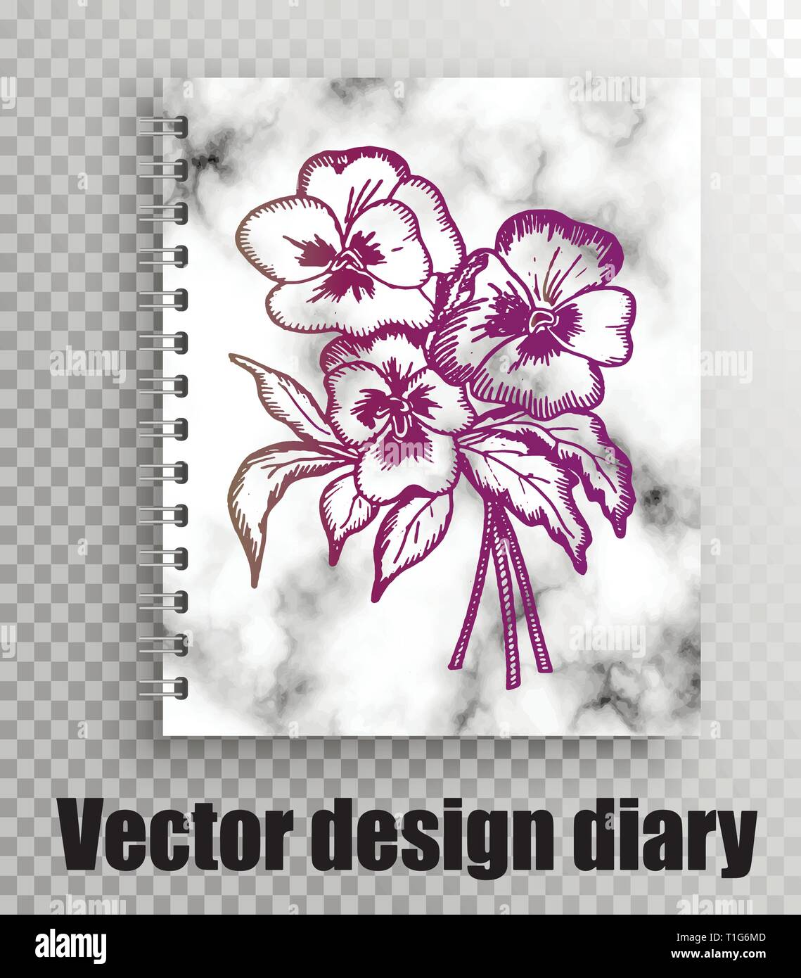 Stylish design for diaries and notebooks with marble and flowers Stock ...