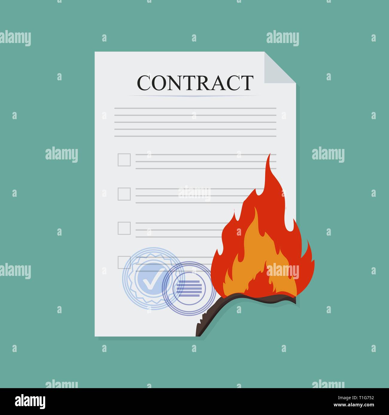 Contract break fire, in flat style, business concept, vector ...