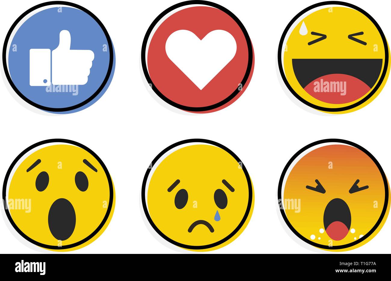 Emoji emoticon in flat style, set icons, social media collection ...