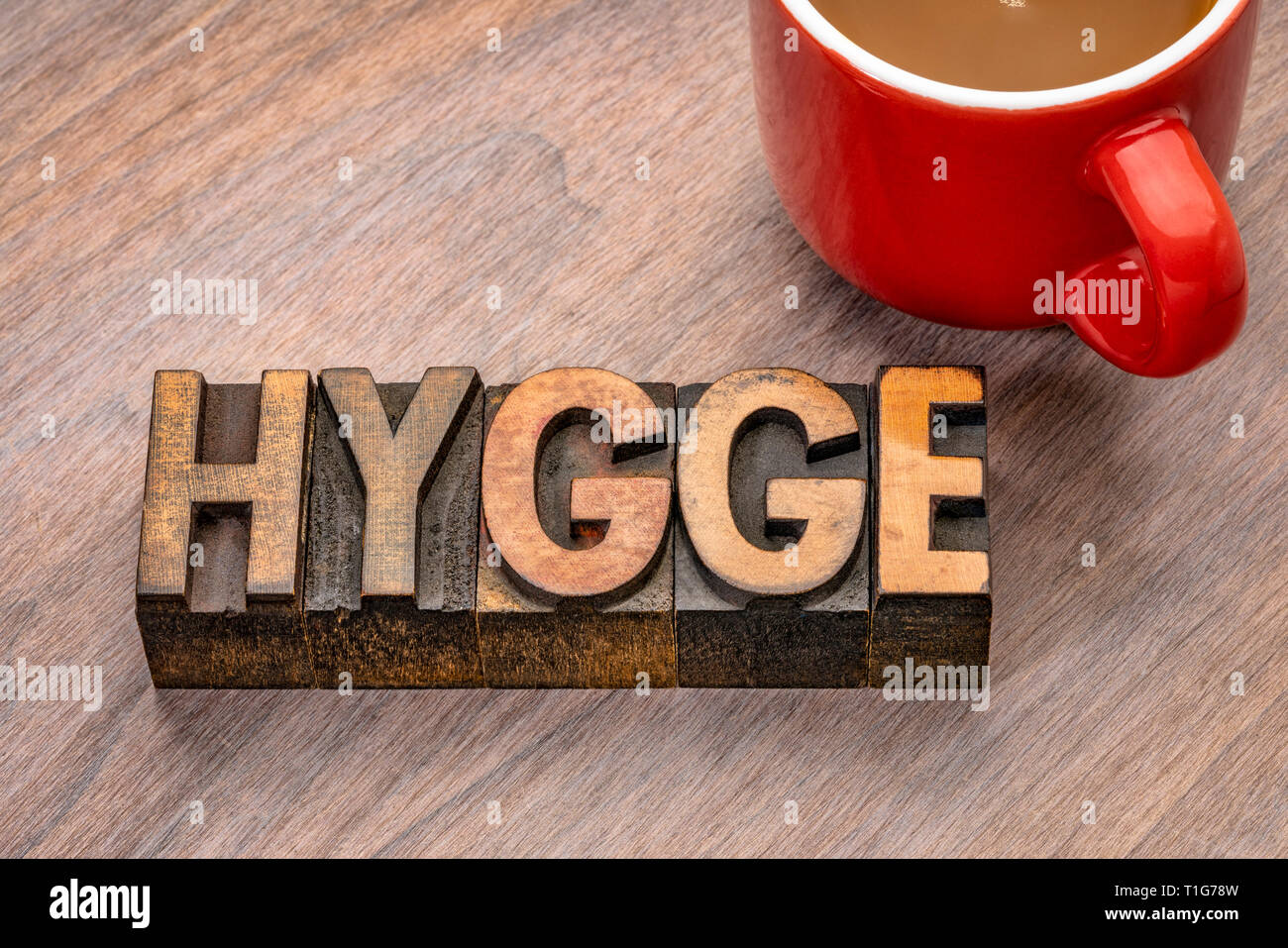 hygge word abstract in vintage letterpress wood type blocks, Danish ...
