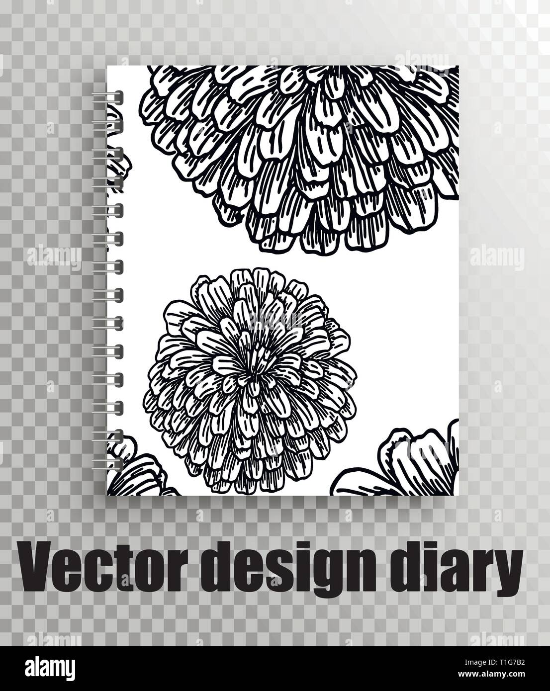 Vector layout cover design with flowers chrysanthemum diary, notepad ...