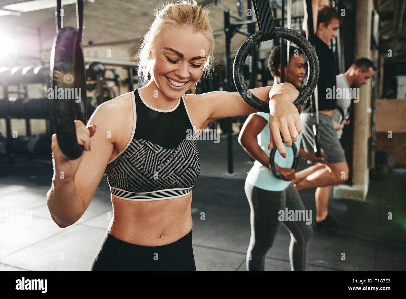 Real people at the gym smiling laughing hi-res stock photography and ...