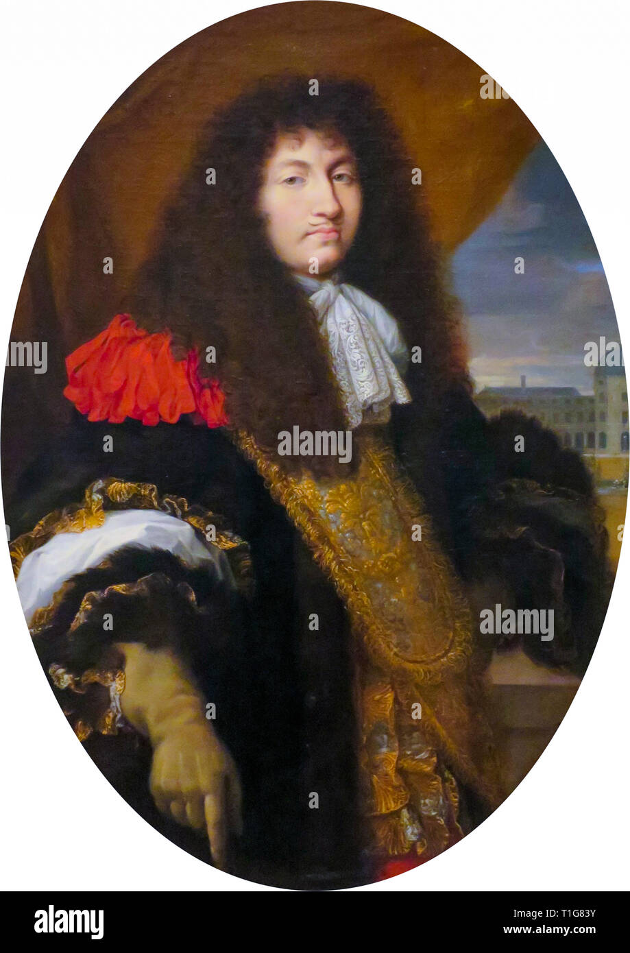 Louis XIV, King of France (1638-1715), portrait in front of the Tuileries Palace, portrait ...