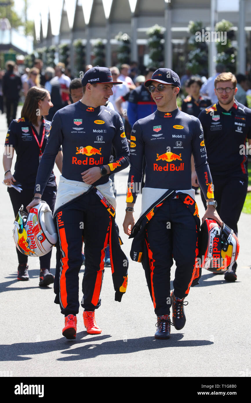 MELBOURNE, AUSTRALIA - MARCH 14: Red Bull Racing drivers Max Verstappen ...