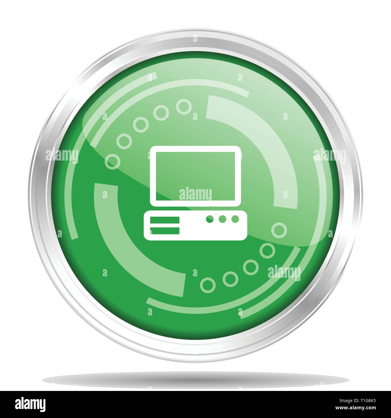 Computer silver metallic chrome border round web icon, vector ...