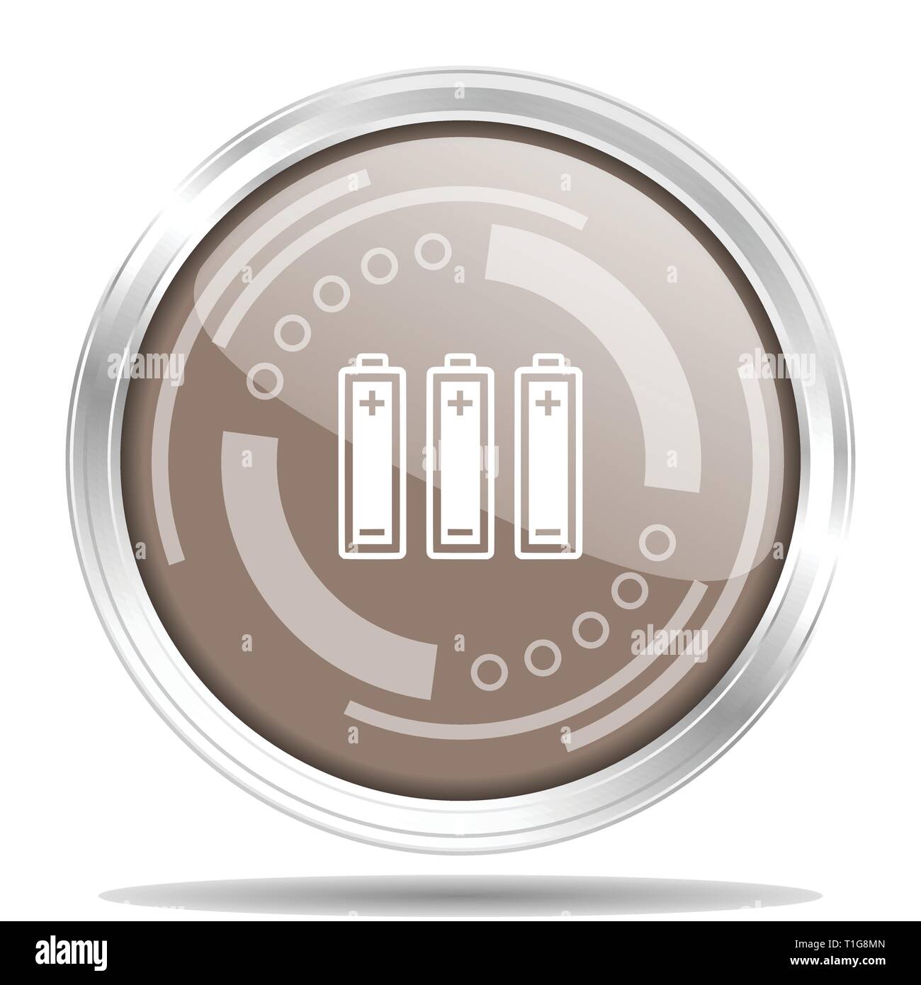 Battery silver metallic chrome border round web icon, vector ...