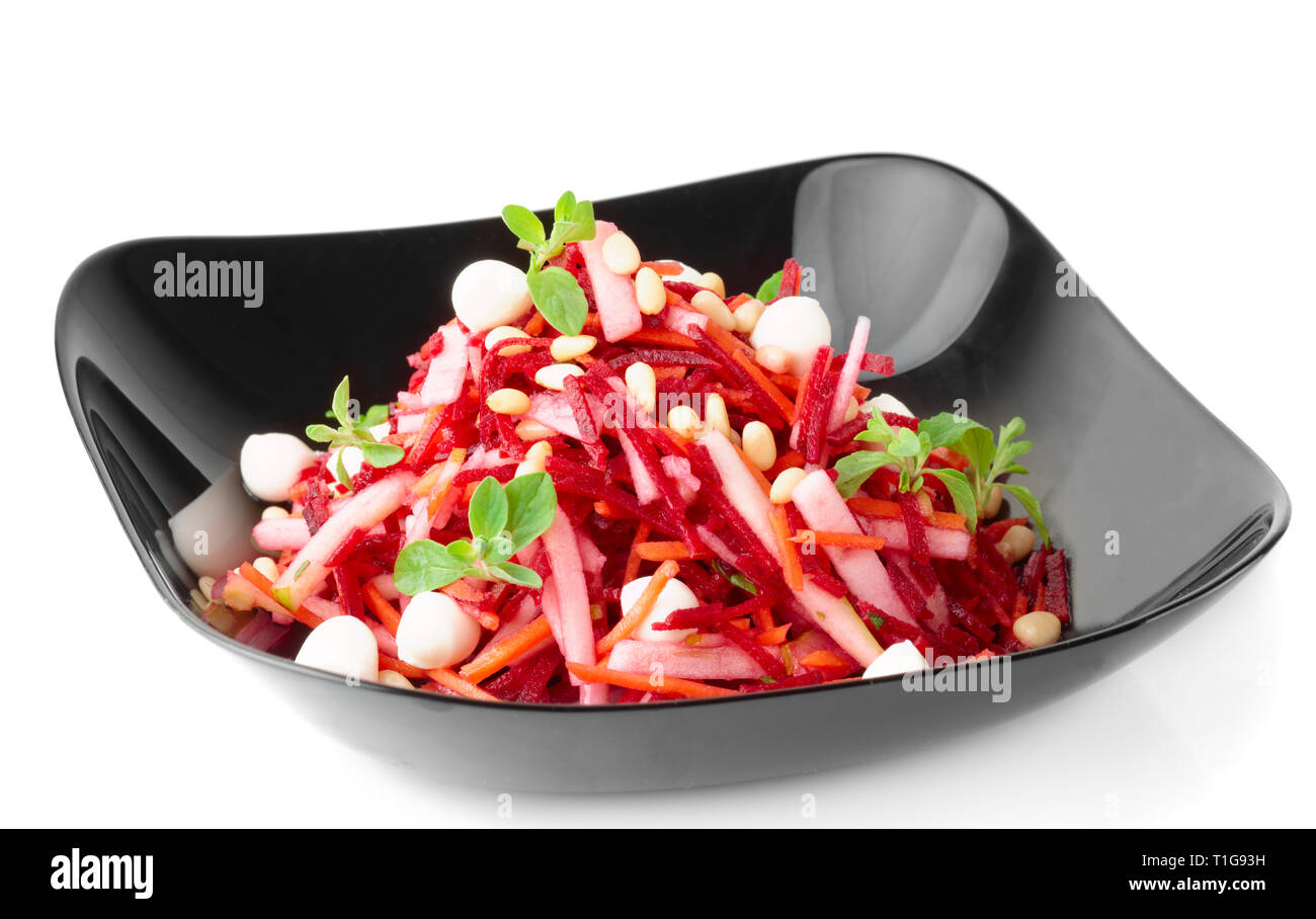 Beetroot and pear salad with mozzarella isolated on white background ...