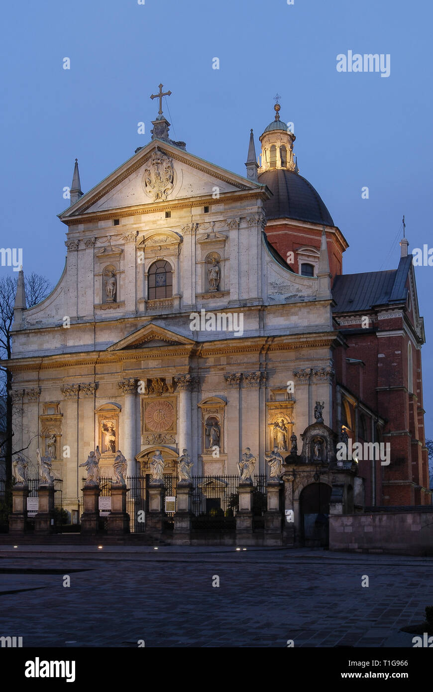 Baroque 12 Apostles statues in front of kosciol Sw Piotra i Sw Pawla (Saints Peter and Paul ...