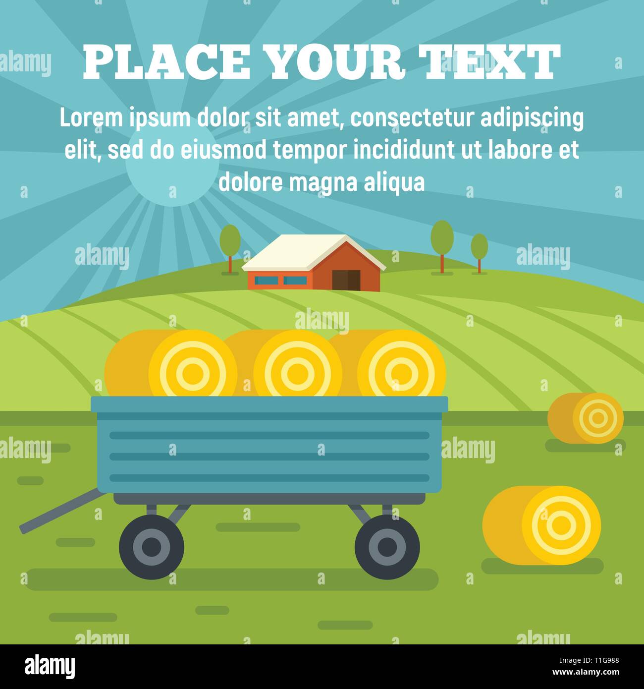 Tractor trailer concept background. Flat illustration of tractor ...