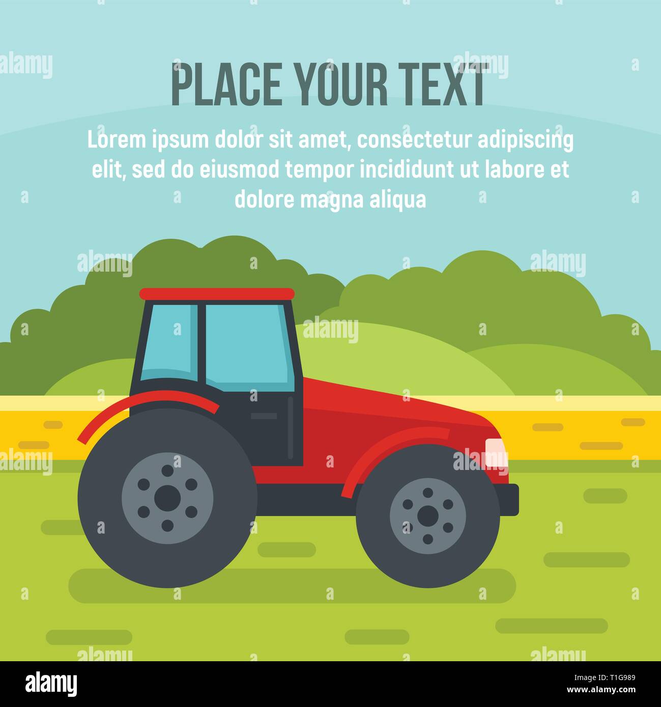 Modern farm tractor concept background. Flat illustration of modern ...