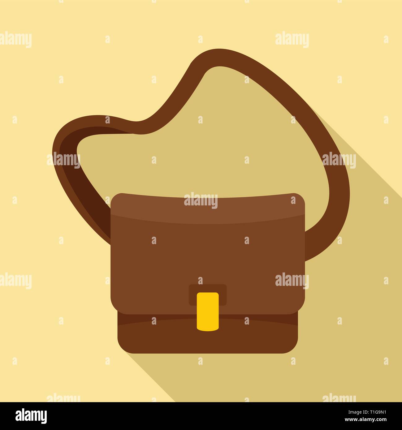 Postman leather bag icon. Flat illustration of postman leather bag ...