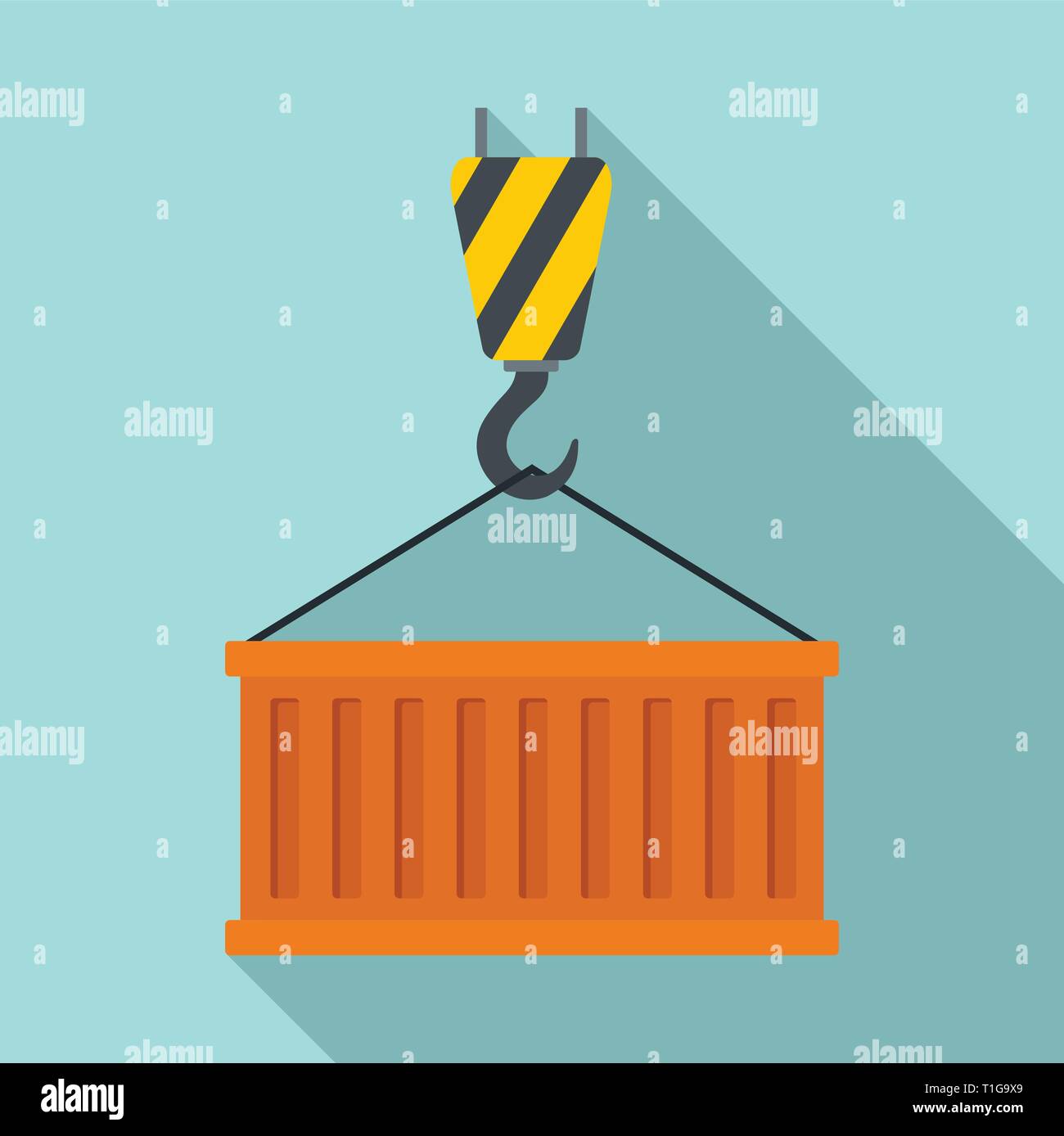 Container on crane hook icon. Flat illustration of container on crane ...