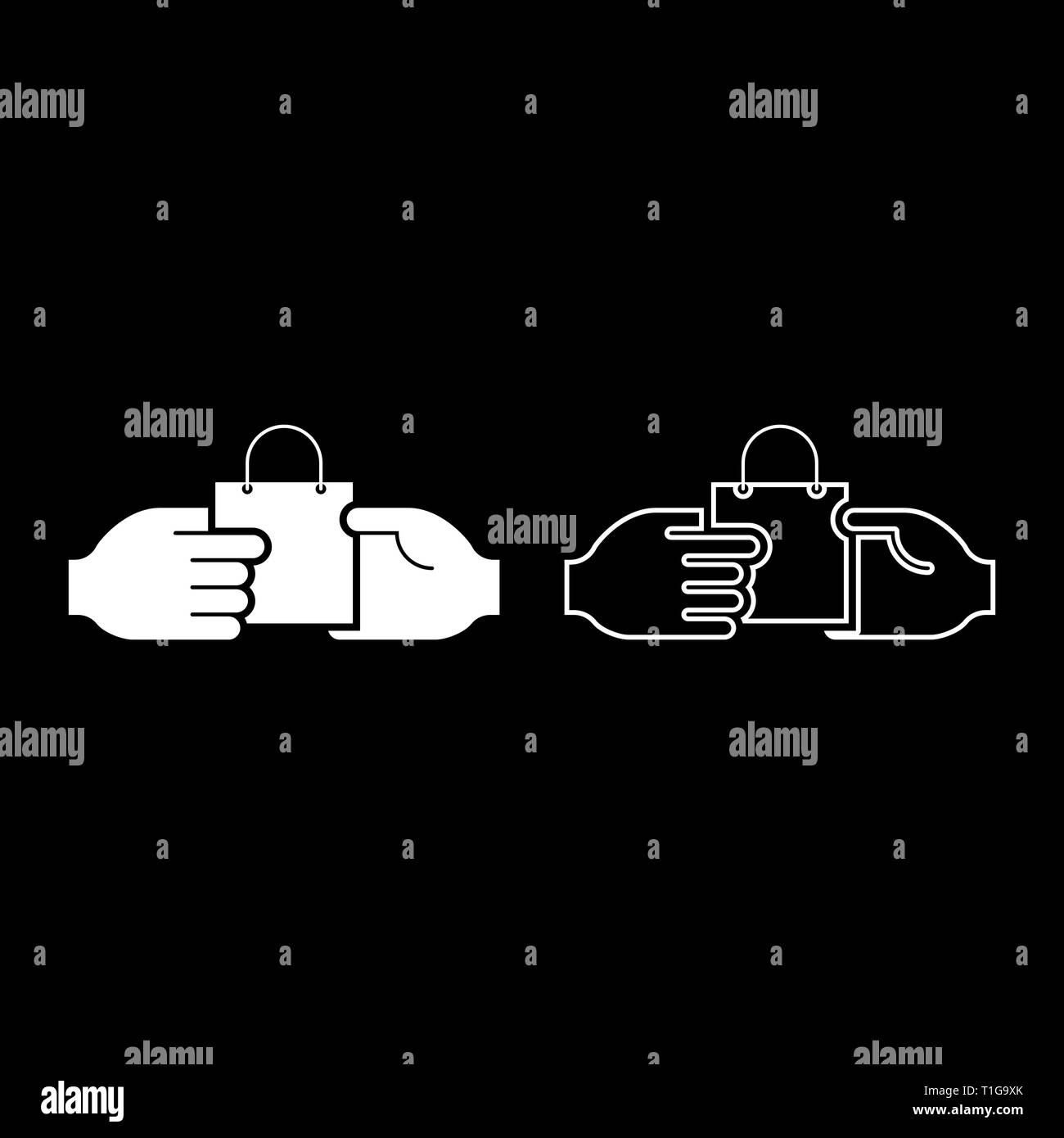 Hand passes the package to the other hand Hand pass bag other hand ...