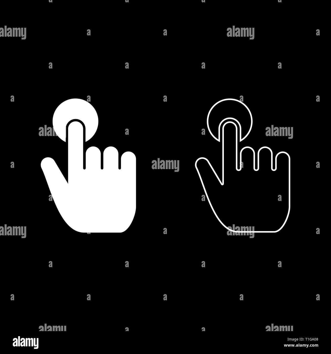 Click hand Touch of hand Finger click on screen surface icon set white ...