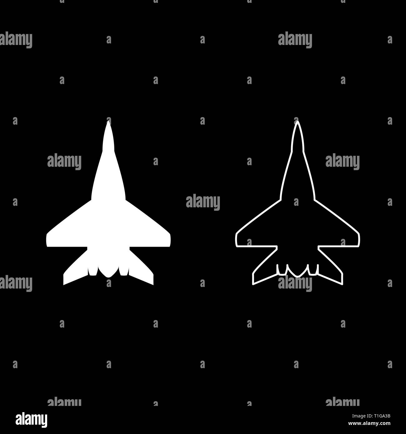 Fighter plane Military fighter airplane icon set white color vector illustration flat style ...