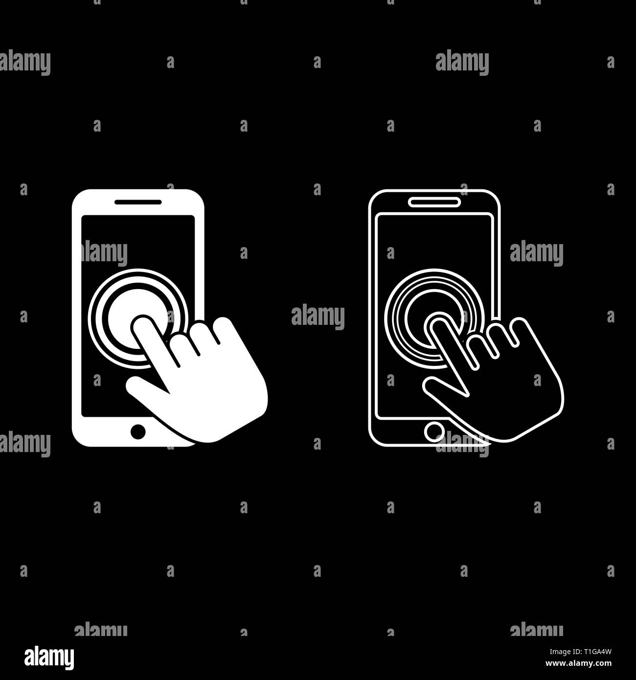 Click on touch screen smartphone Modern smartsphone with hand clicking ...