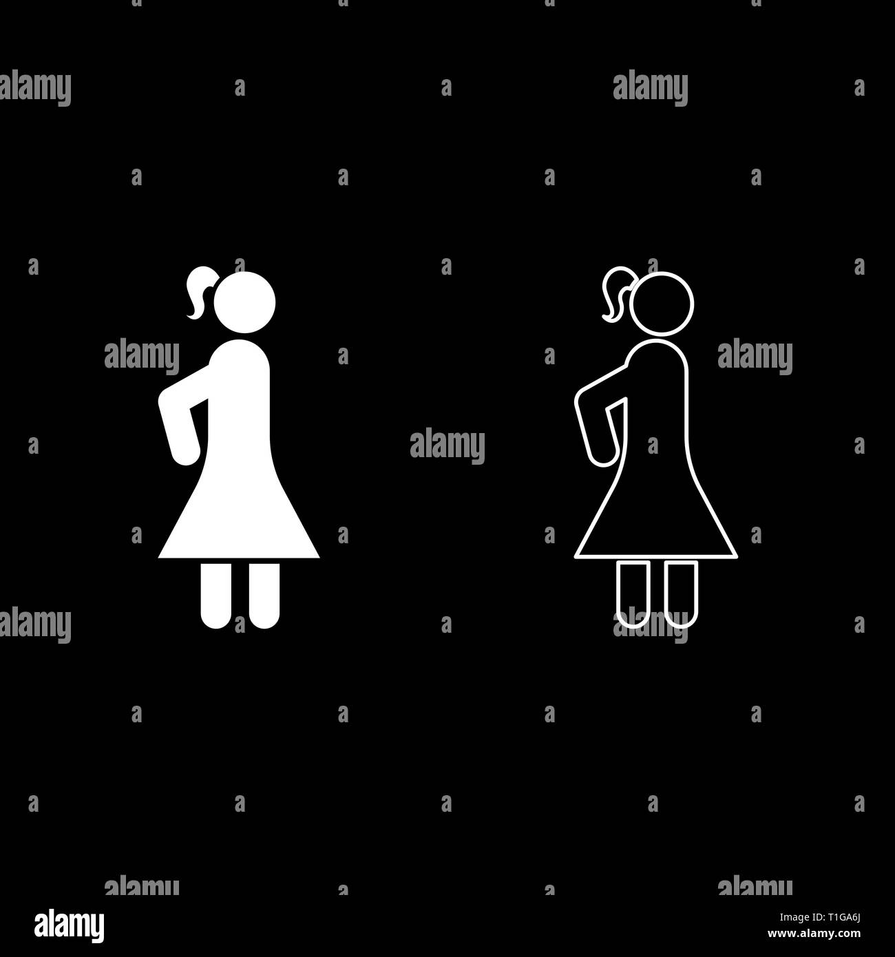 Woman stick icon set white color vector illustration flat style simple ...