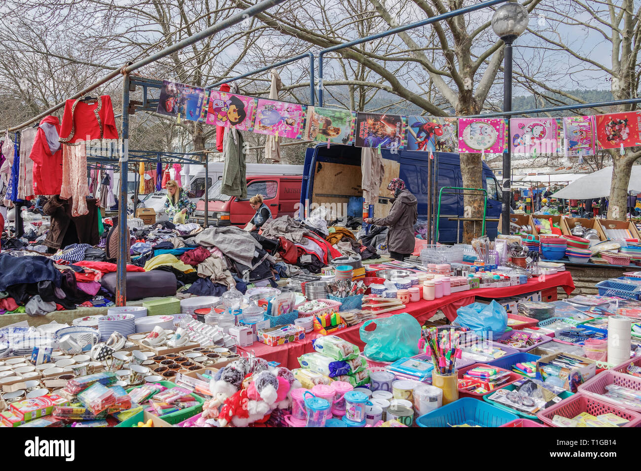 Open air street vendors selling clothes & other merchandise products at ...