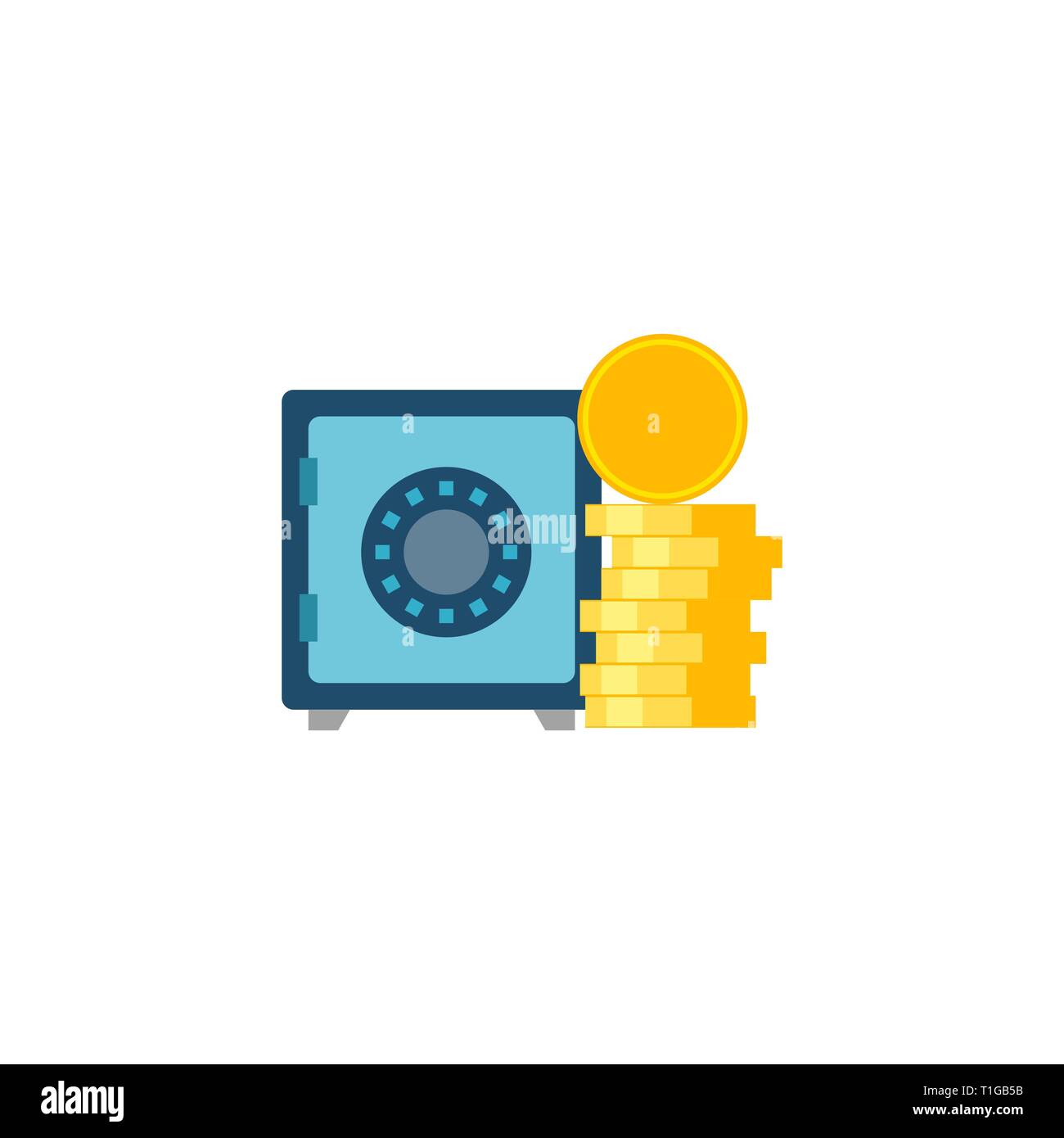 Safe wit Coins Stack. Safe wit Coins Stack Vector Flat Icon Isolated on ...