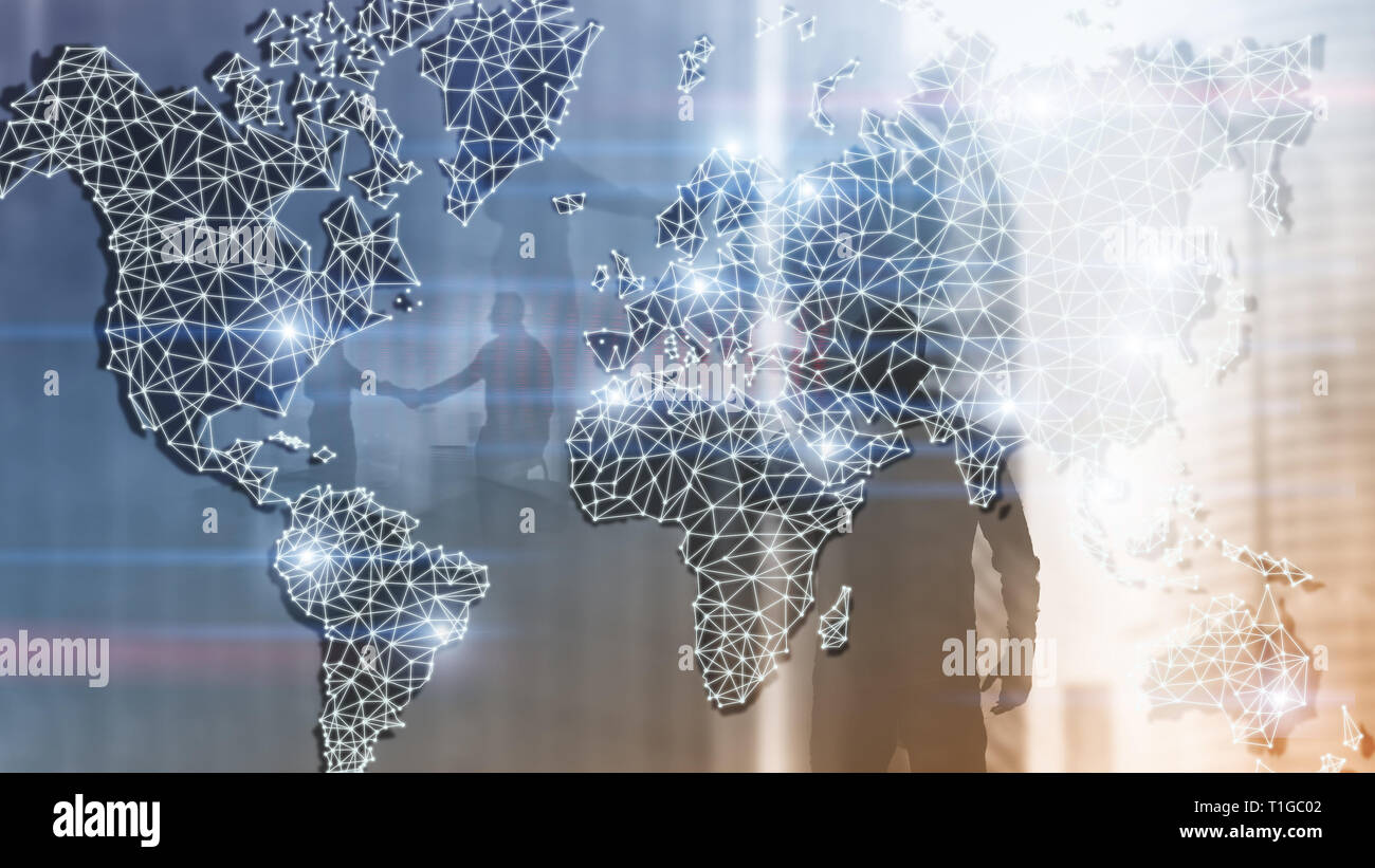 Global World Map Double Exposure Network. Telecommunication ...