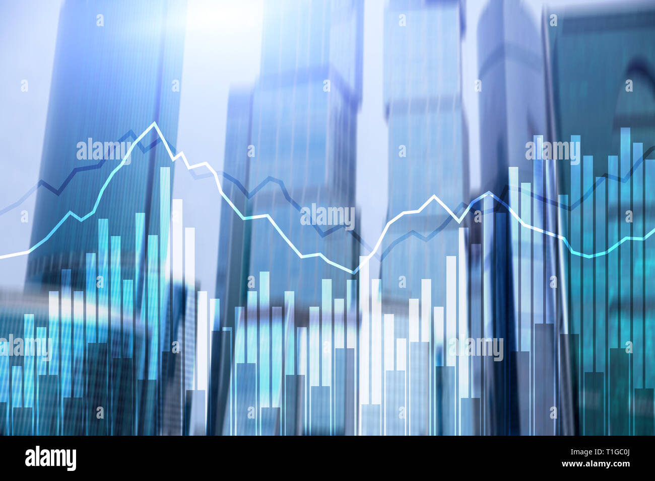 Double exposure Financial graphs and diagrams. Business, economics and ...