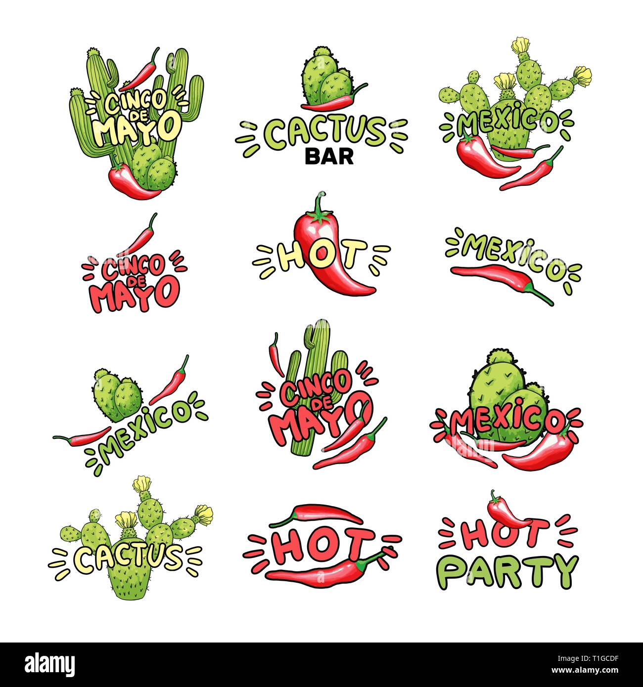 Set red chili isolated Stock Vector Images - Alamy