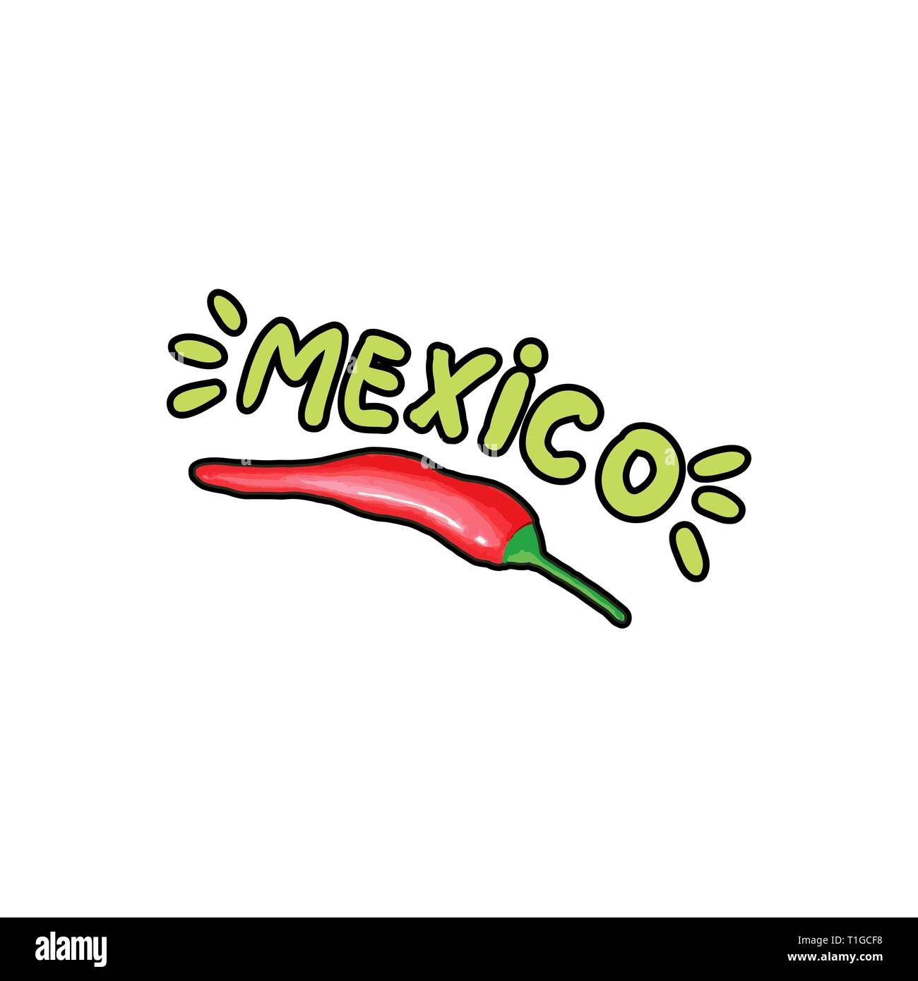Mexico Lettering with Green letters and Red pepper. Isolated Logo ...