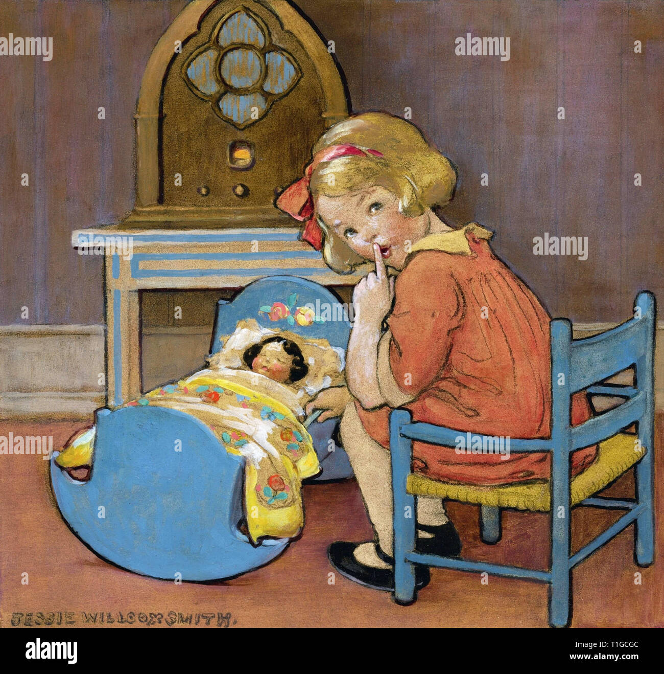 Shh Baby Sleeping by Jessie Wilcox Smith Stock Photo - Alamy