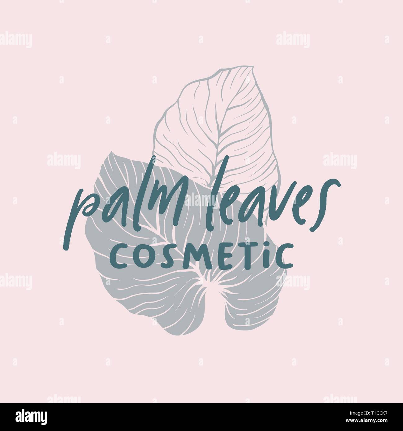 Natural cosmetic shop hand drawn logotype template. Palm leaves sketch ...