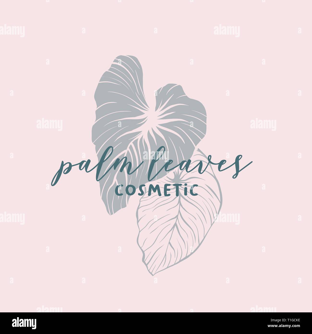 Natural cosmetic shop hand drawn logotype template. Palm leaves sketch ...