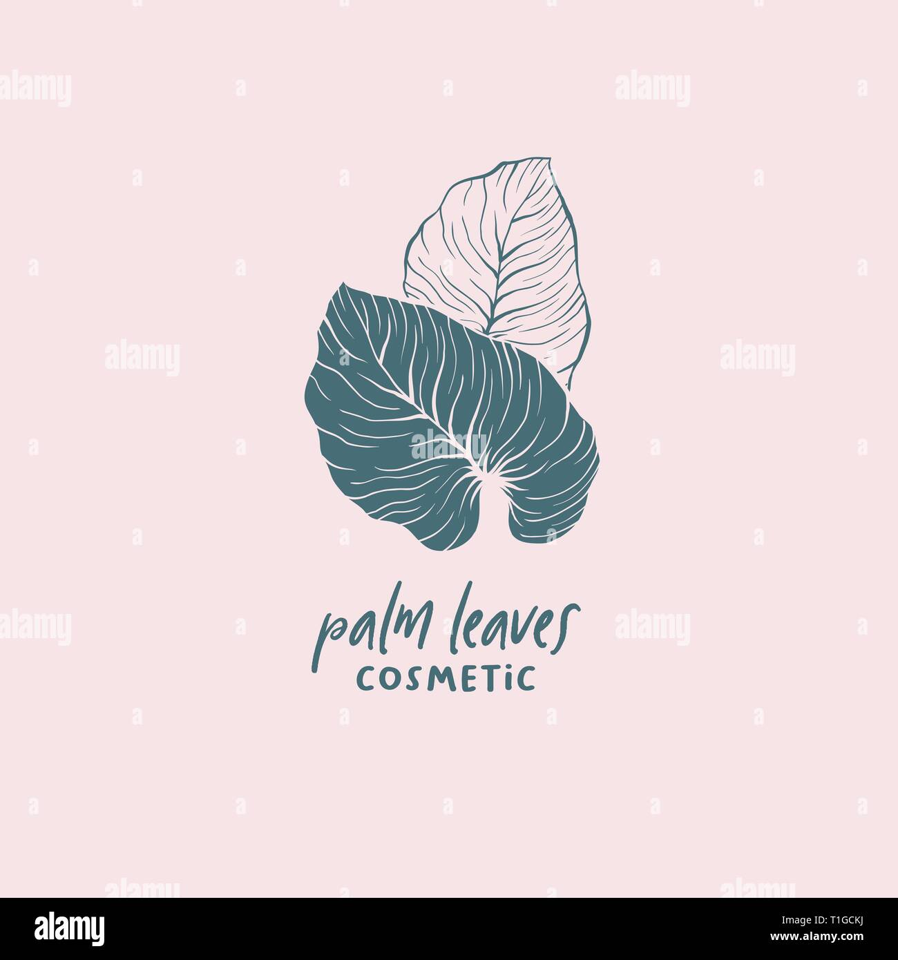 Natural cosmetic shop hand drawn logotype template. Palm leaves sketch ...