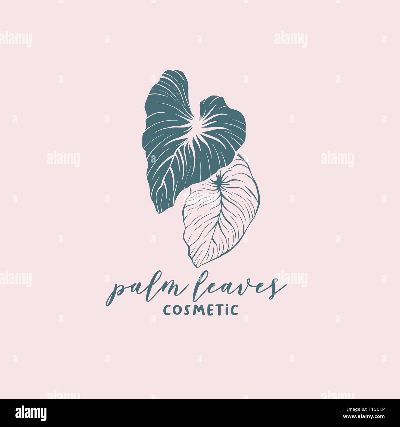 Natural cosmetic shop hand drawn logotype template. Palm leaves sketch ...