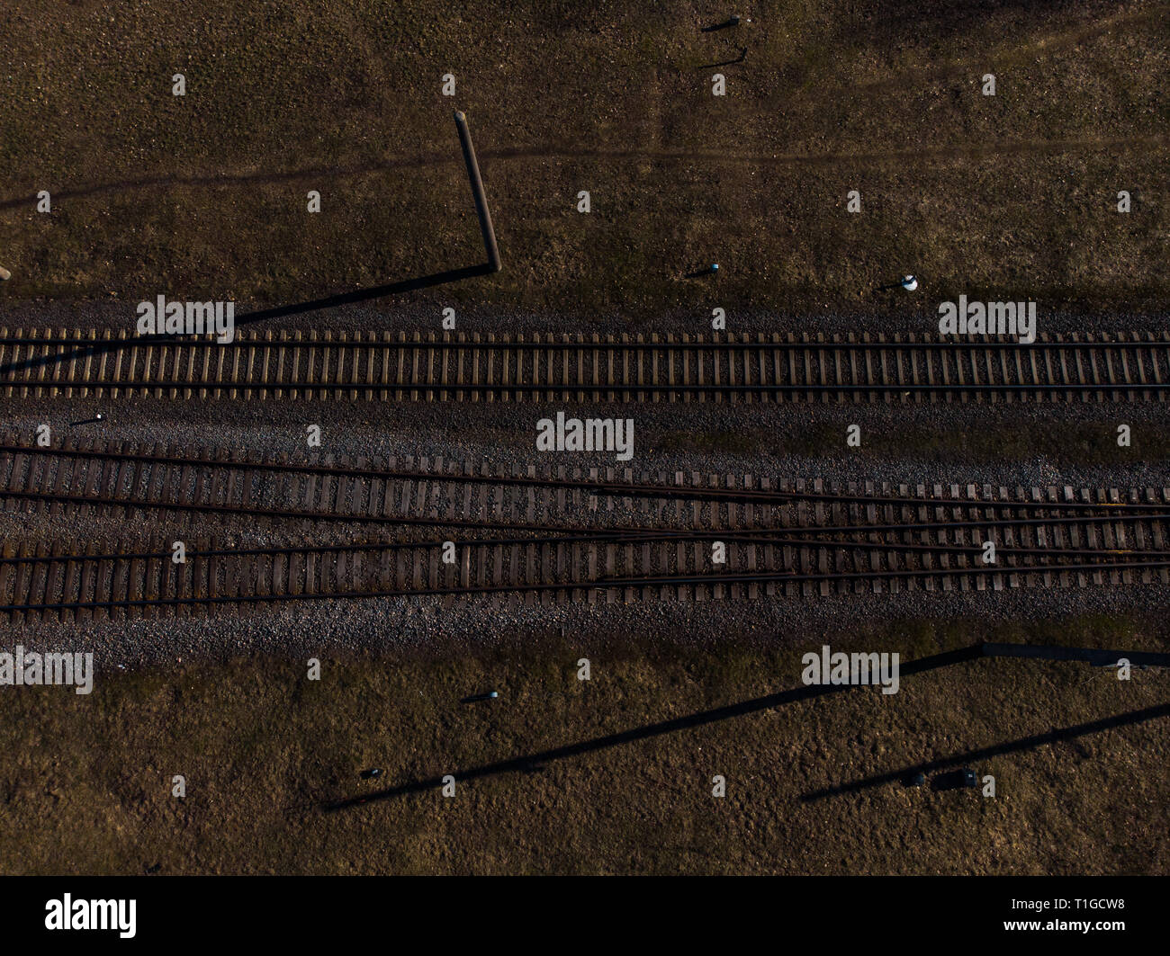 Top aerial view of some railraod tracks -Texture isolated shot of ...