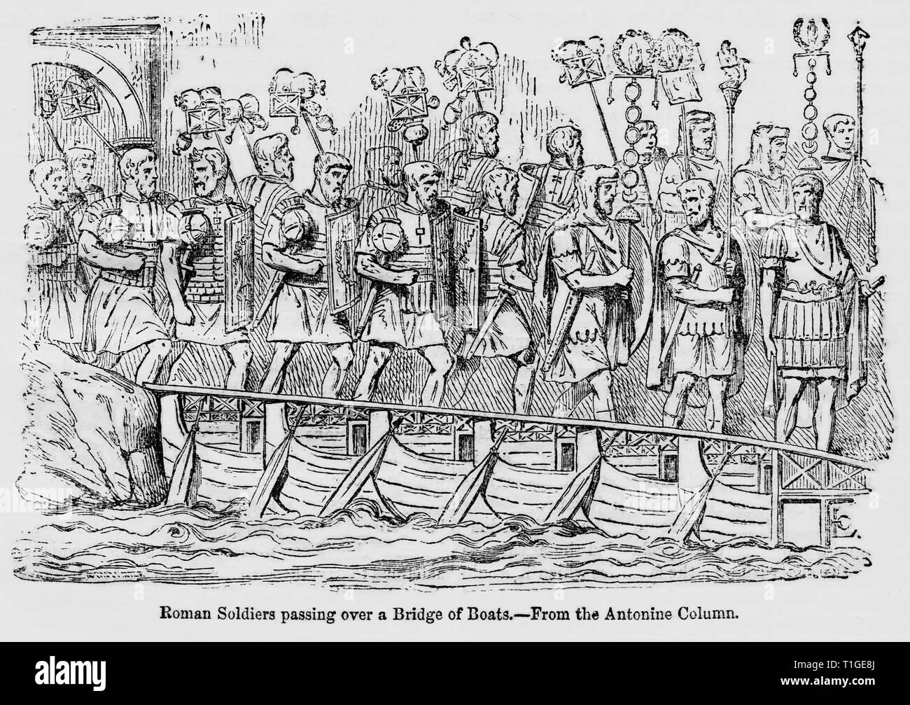 Roman Soldiers Passing over a Bridge of Boats, From the Antonine Column ...