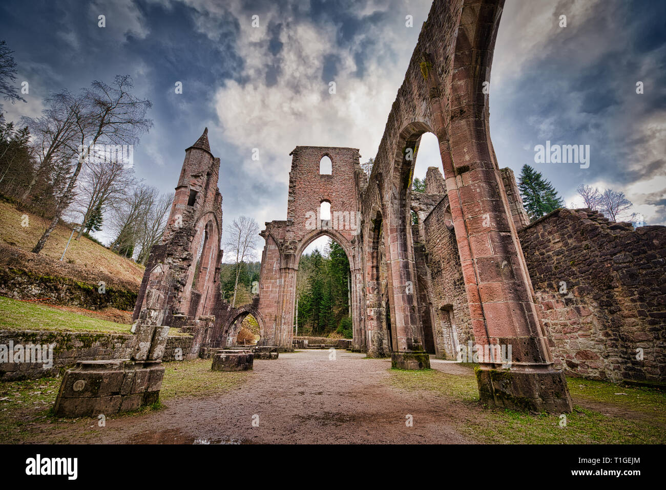 Mountain Landscape Waterfall Castle Ruins Stock Photo - Alamy