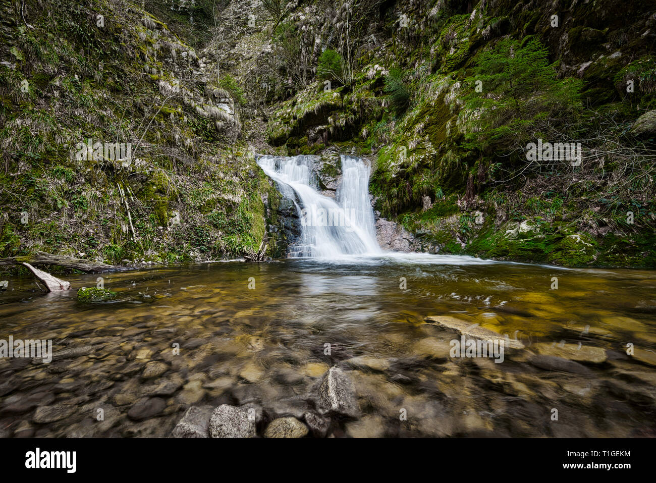 Mountain Landscape Waterfall Castle Ruins Stock Photo - Alamy