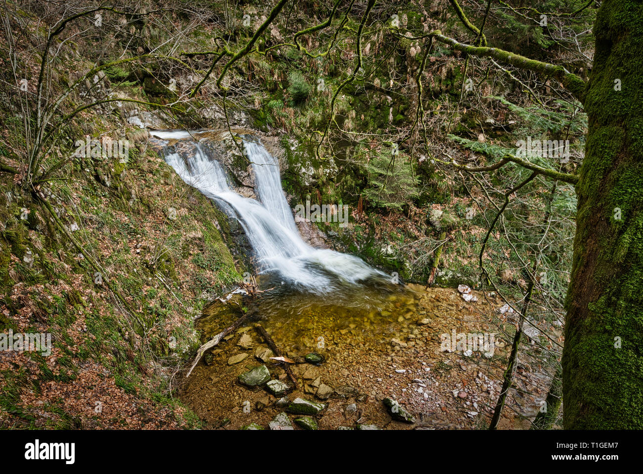 Mountain Landscape Waterfall Castle Ruins Stock Photo - Alamy