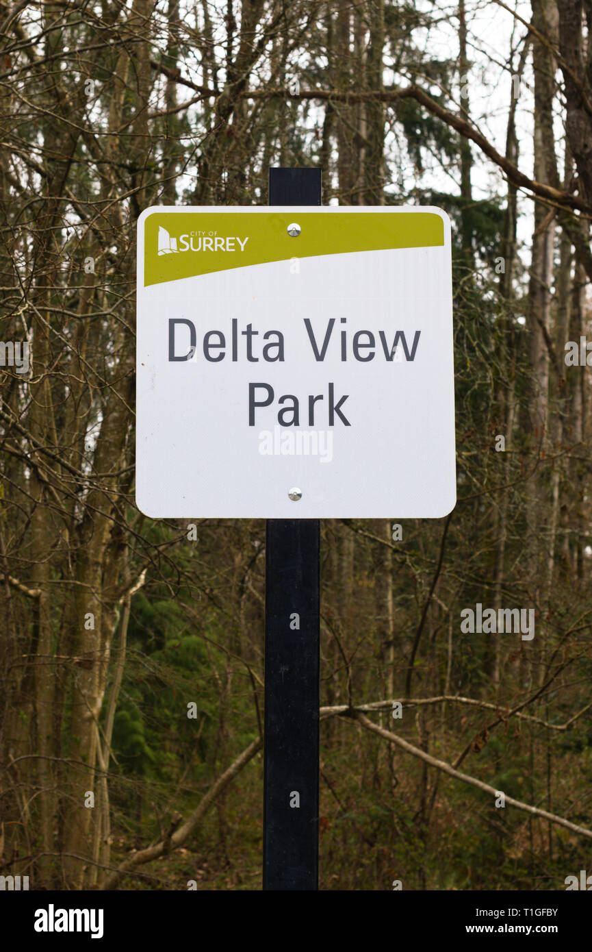 Welcome to Delta View Park sign, Surrey, British Columbia, Canada Stock ...