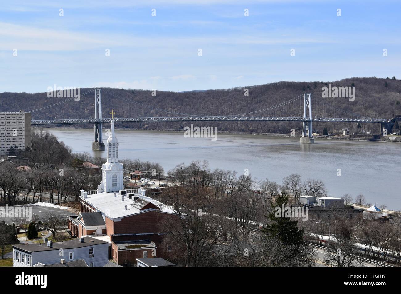 View of the Mid Hudson Bridge spanning the Hudson River as seen from ...