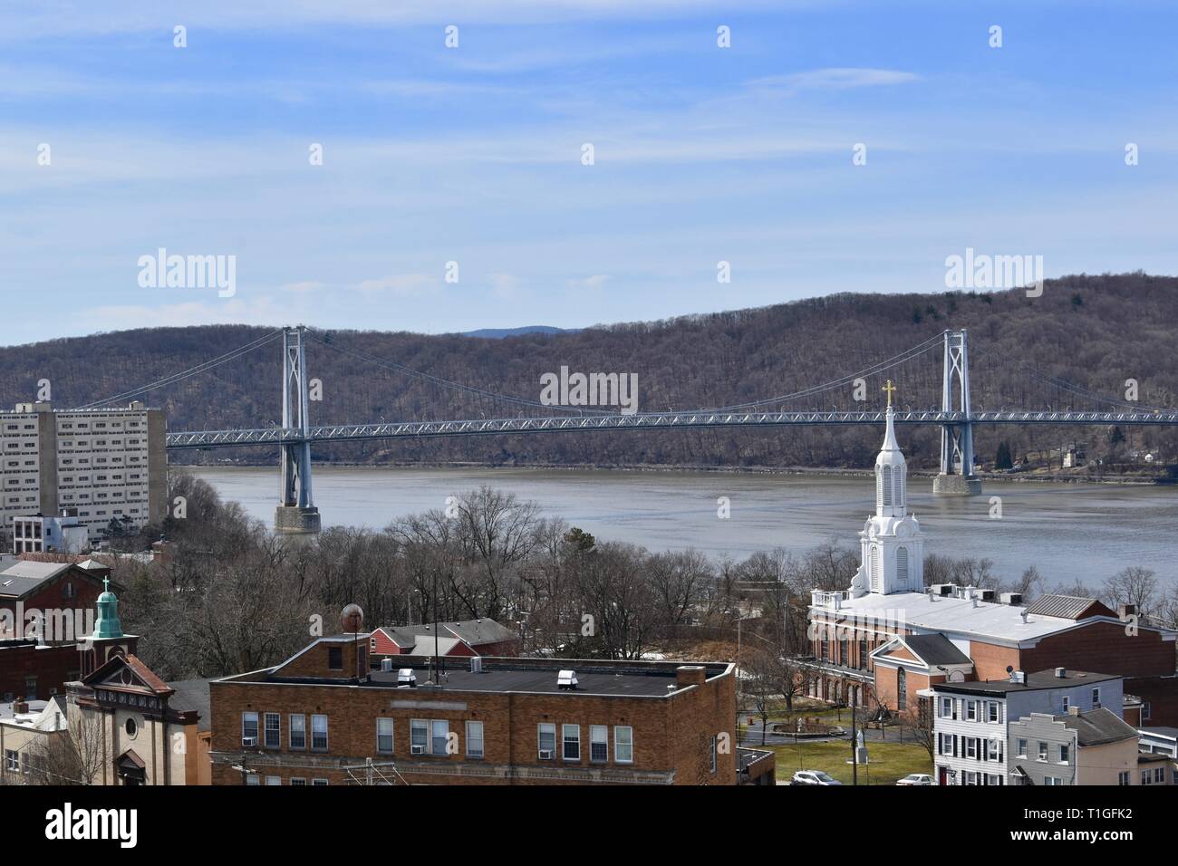 View of the Mid Hudson Bridge spanning the Hudson River as seen from ...