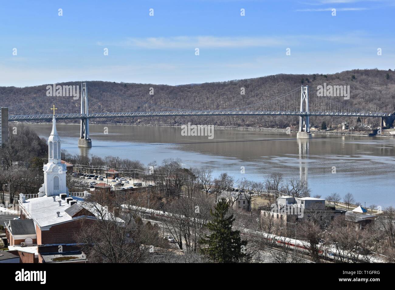 View of the Mid Hudson Bridge spanning the Hudson River as seen from ...