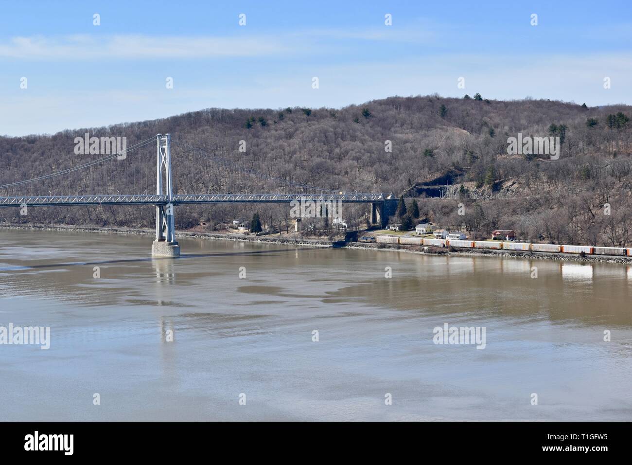 View of the Mid Hudson Bridge spanning the Hudson River as seen from ...