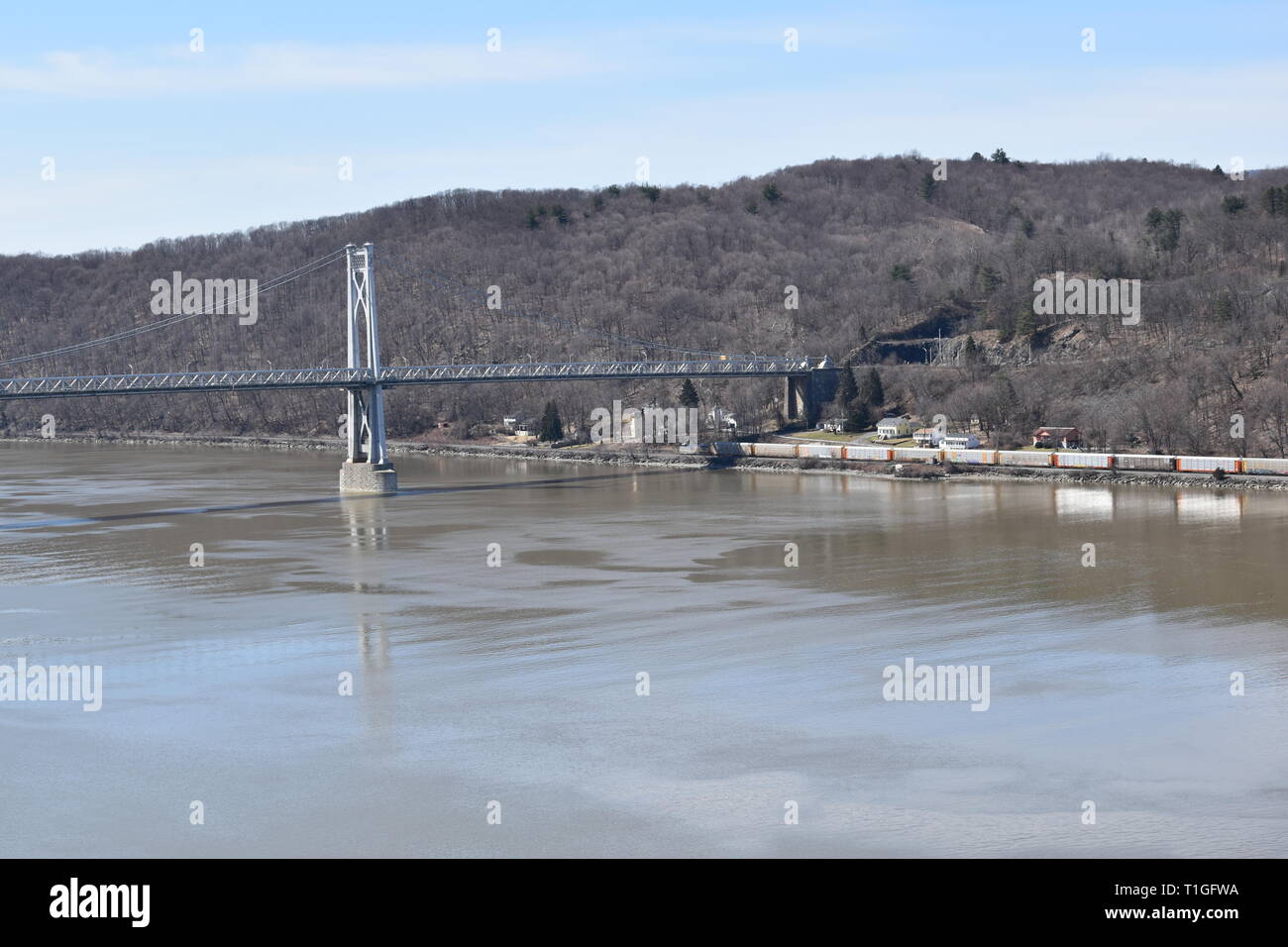 View of the Mid Hudson Bridge spanning the Hudson River as seen from ...